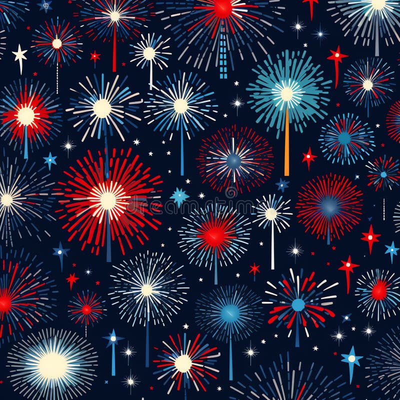 Fireworks and Stars Background, Design Seamless Pattern Stock ...
