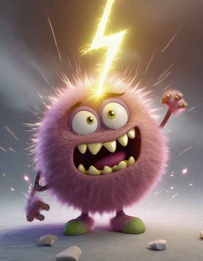 Cute Fluffy Ball Monster Hit by Lighting Stock Illustration ...