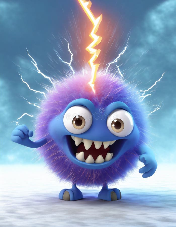 Cute Fluffy Ball Monster Hit by Lighting Stock Illustration ...