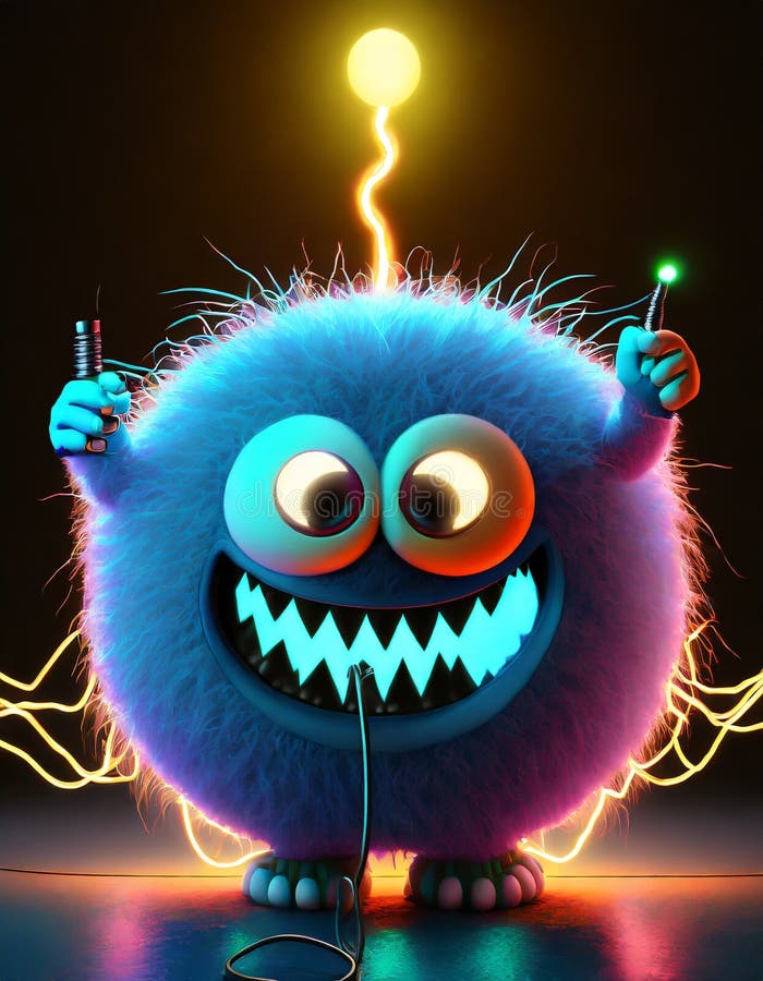 Cute Fluffy Ball Monster Playing with Electricity Stock Photo - Image ...