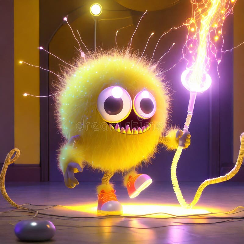 Cute Fluffy Ball Monster Playing with Electricity Stock Photo - Image ...