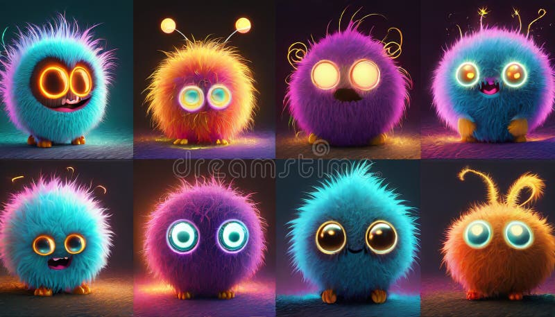 A Set of Small Cute Fluff Ball Monsters Stock Illustration ...