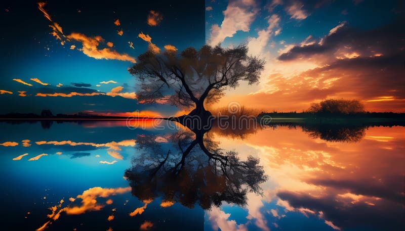 Reflection in Water, Made with Generative AI Stock Illustration ...