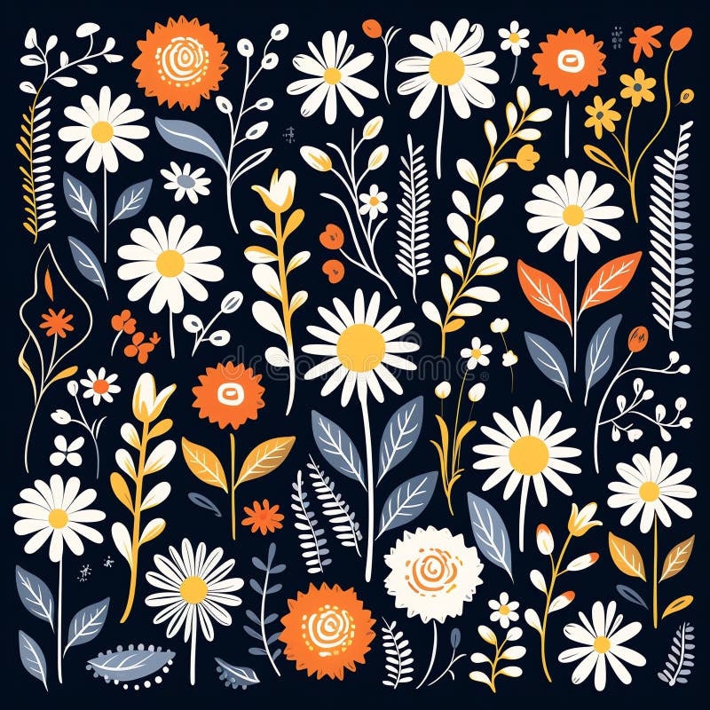 Folklore Florals Flowers Background Pattern Wallpaper Vector Stock ...