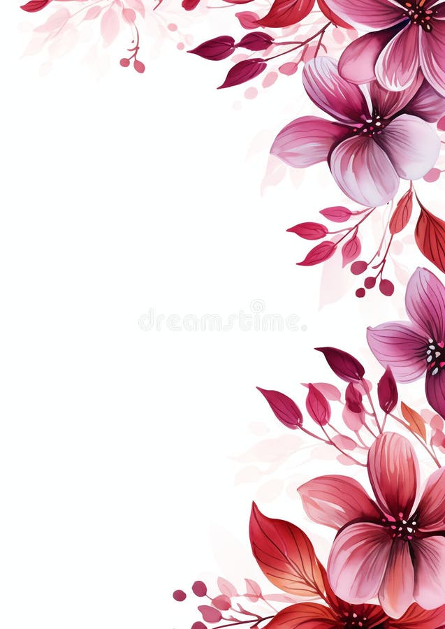 Frame with Maroon Flowers and Leaves for Invitation,Greeting Card or ...