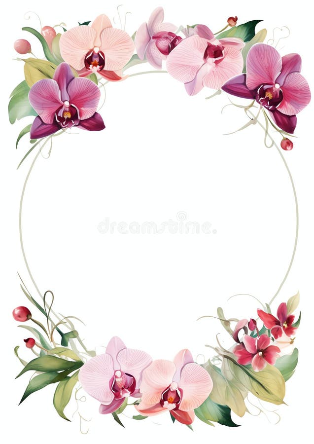 Frame with Orchids Flowers and Leaves for Invitation,Greeting Card or ...