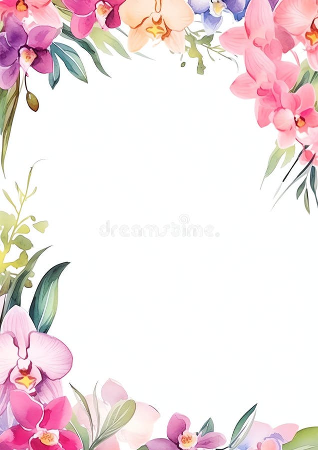Frame with Orchids Flowers and Leaves for Invitation,Greeting Card or ...