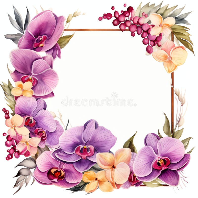 Frame with Orchids Flowers and Leaves for Invitation,Greeting Card or ...