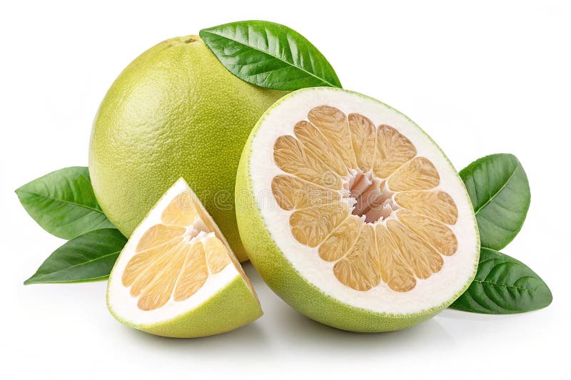Fresh Pummelo with Sliced Part and Leaves Isolated Transparent ...