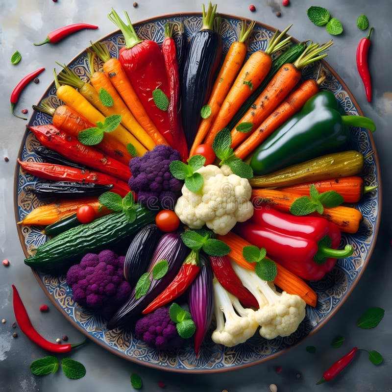 Rainbow Vegetable Arrangement with Artistic Design Stock Illustration ...