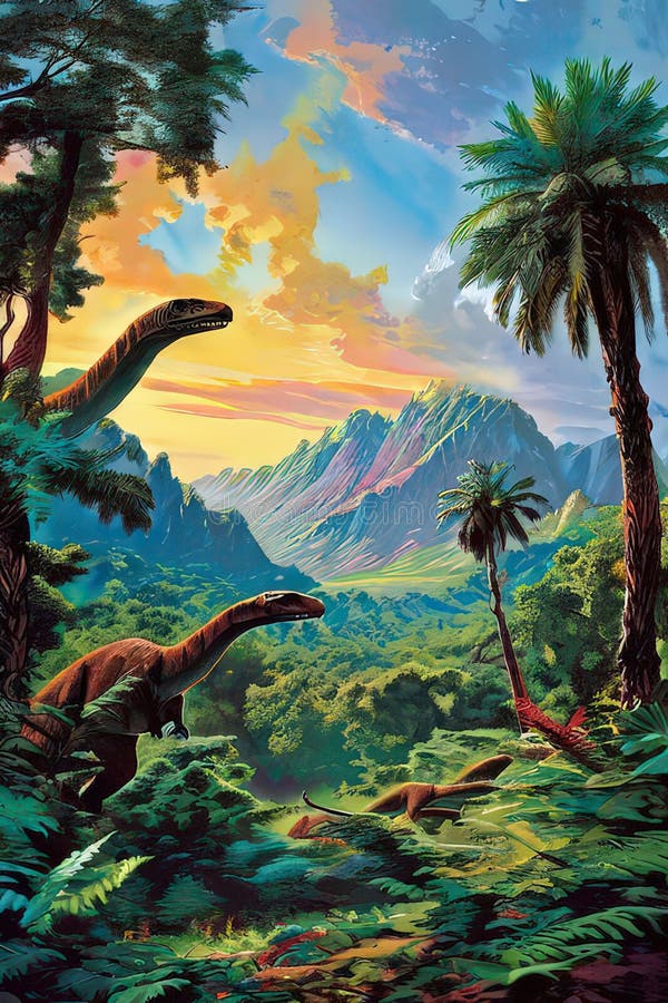 An Ai Generated Image, Friendly Dinosaur World Full of Lush Green ...