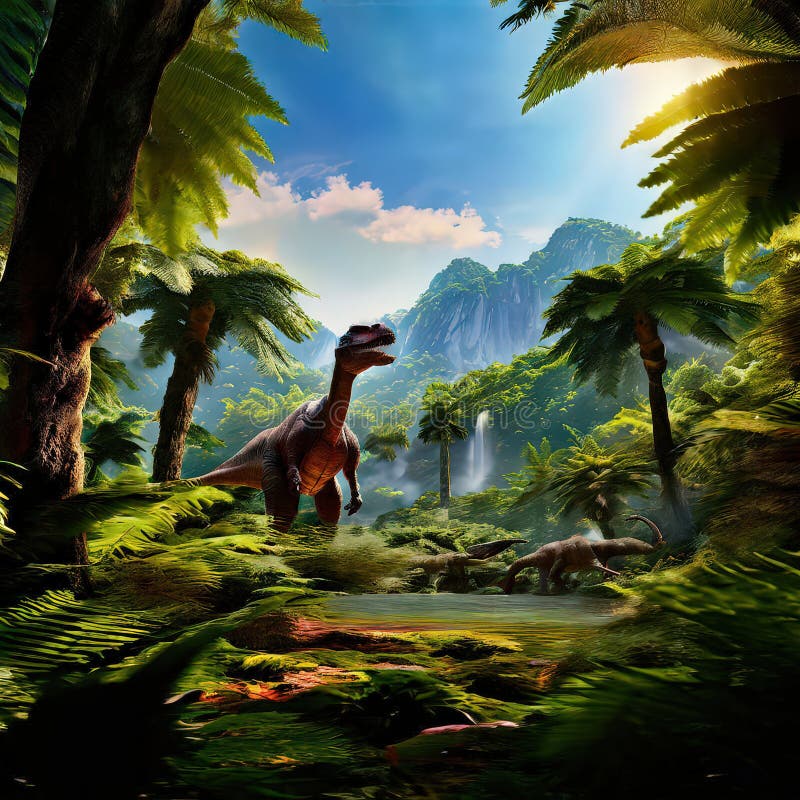 An Ai Generated Image, Friendly Dinosaur World Full of Lush Green ...