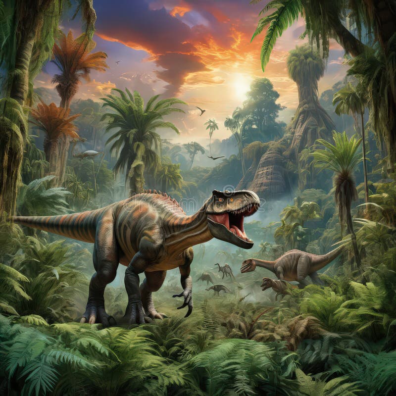 An Ai Generated Image, Friendly Dinosaur World Full of Lush Green ...
