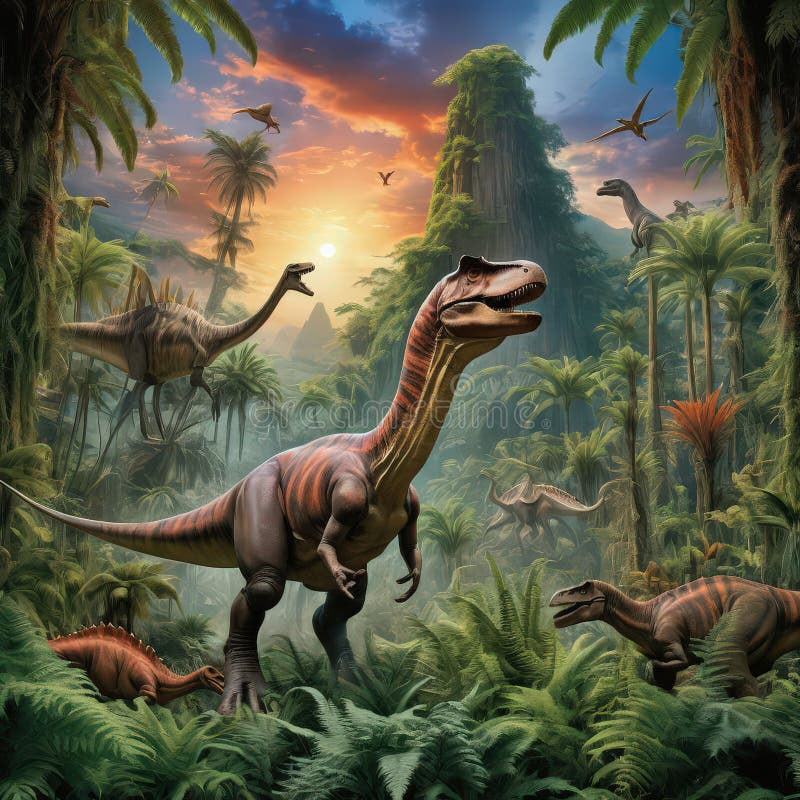 An Ai Generated Image, Friendly Dinosaur World Full of Lush Green ...