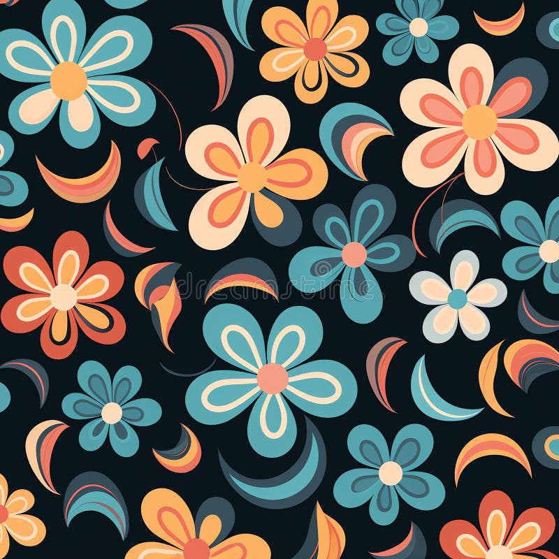 Funky Floral Waves Flowers Background Pattern Wallpaper Vector Old ...
