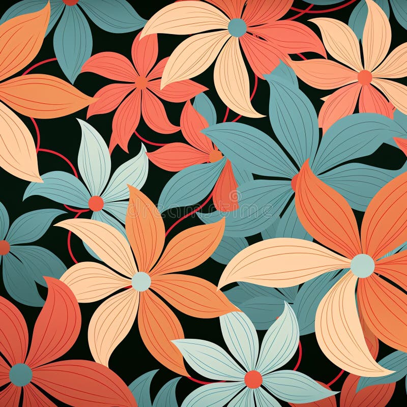 Funky Floral Waves Flowers Background Pattern Wallpaper Vector Old ...