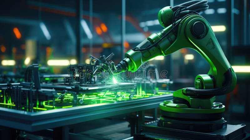 Robotic Arm Assembling Electronic Components in Futuristic Factory AI ...