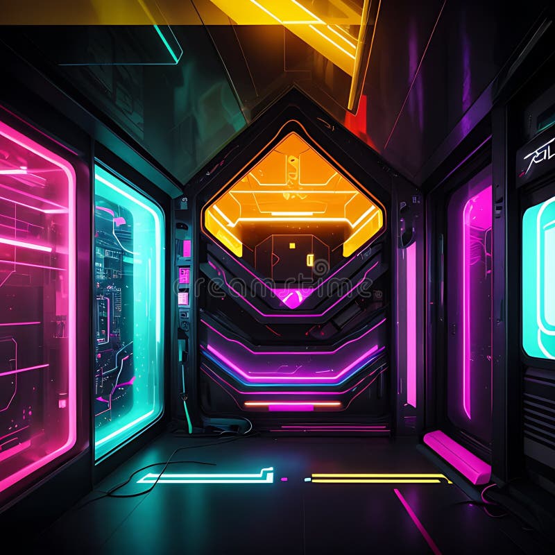 AI Generated Image from a Futuristic Pathway with Colorful Lights and ...