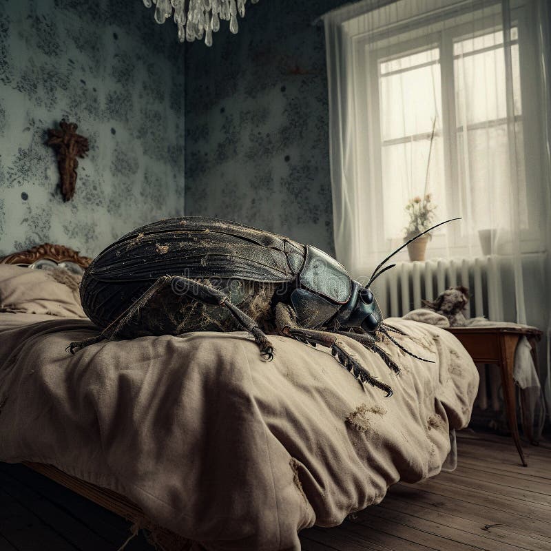 AI-Generated Image of a Giant Beetle on a Bed Stock Illustration ...