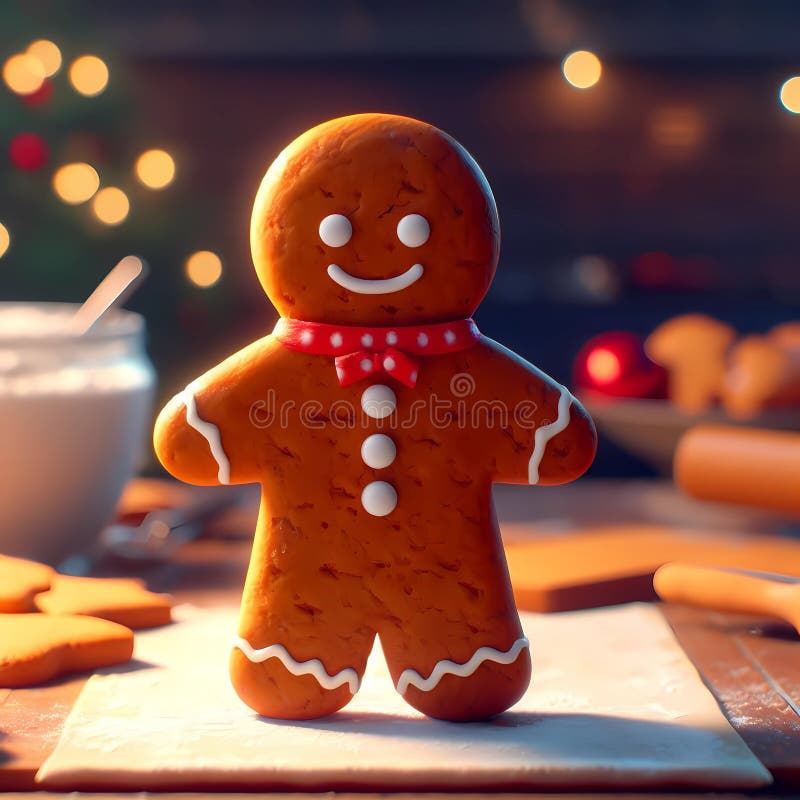 A Happy Ginger Bread Man on the Baking Table Stock Illustration ...