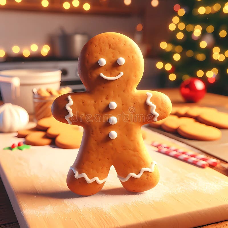 A Happy Ginger Bread Man on the Baking Table Stock Illustration ...
