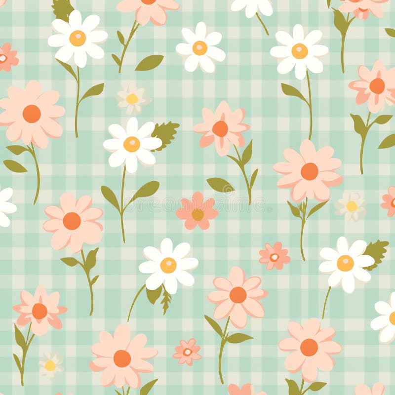 Gingham Garden Flowers Background Pattern Wallpaper Vector Stock ...