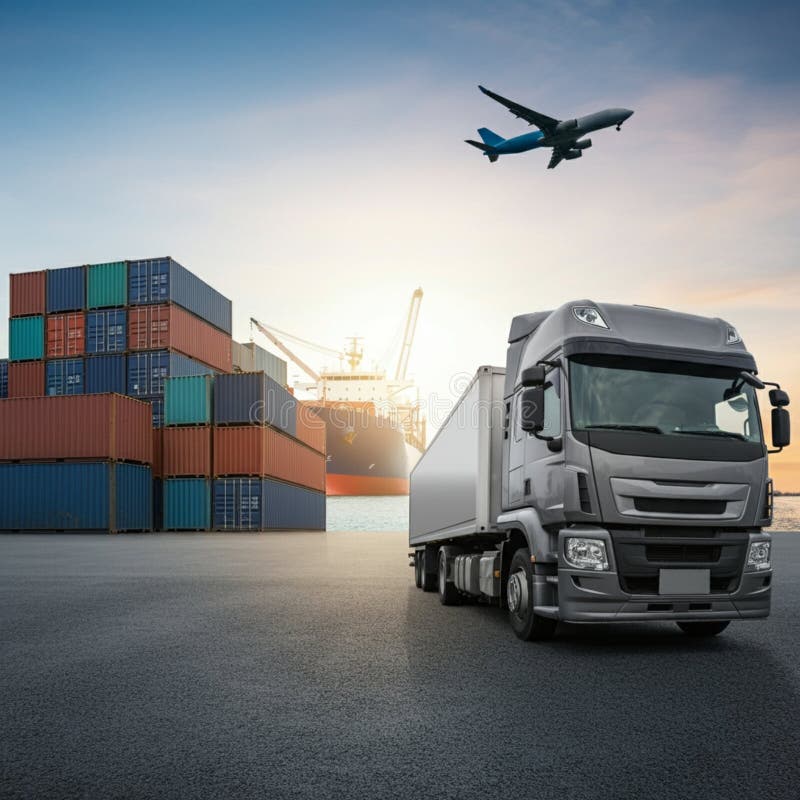 AI-Generated Image: Global Shipping Network with World Map and ...