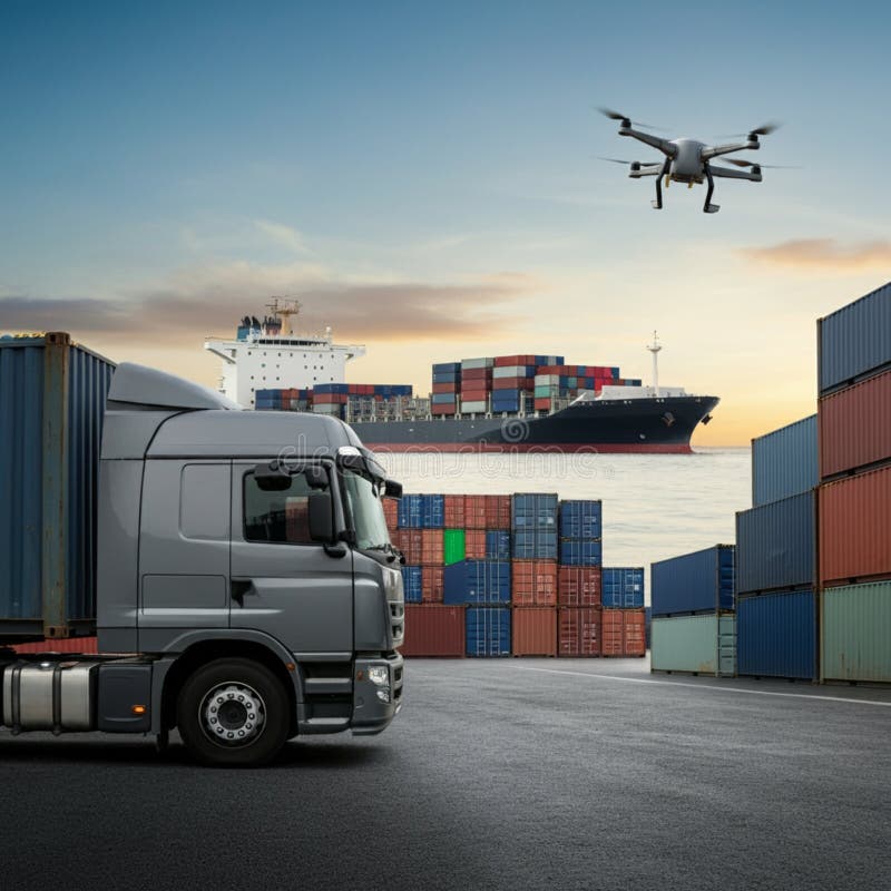 AI-Generated Image: Global Shipping Network with World Map and ...