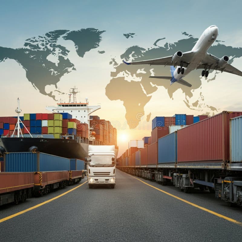 AI-Generated Image: Global Shipping Network with World Map and ...