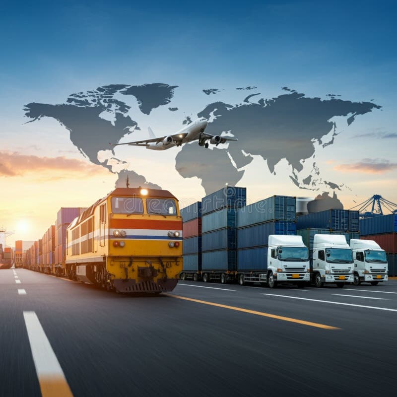 AI-Generated Image: Global Shipping Network with World Map and ...