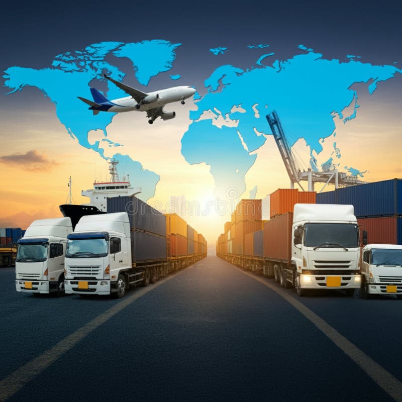 AI-Generated Image: Global Shipping Network with World Map and ...