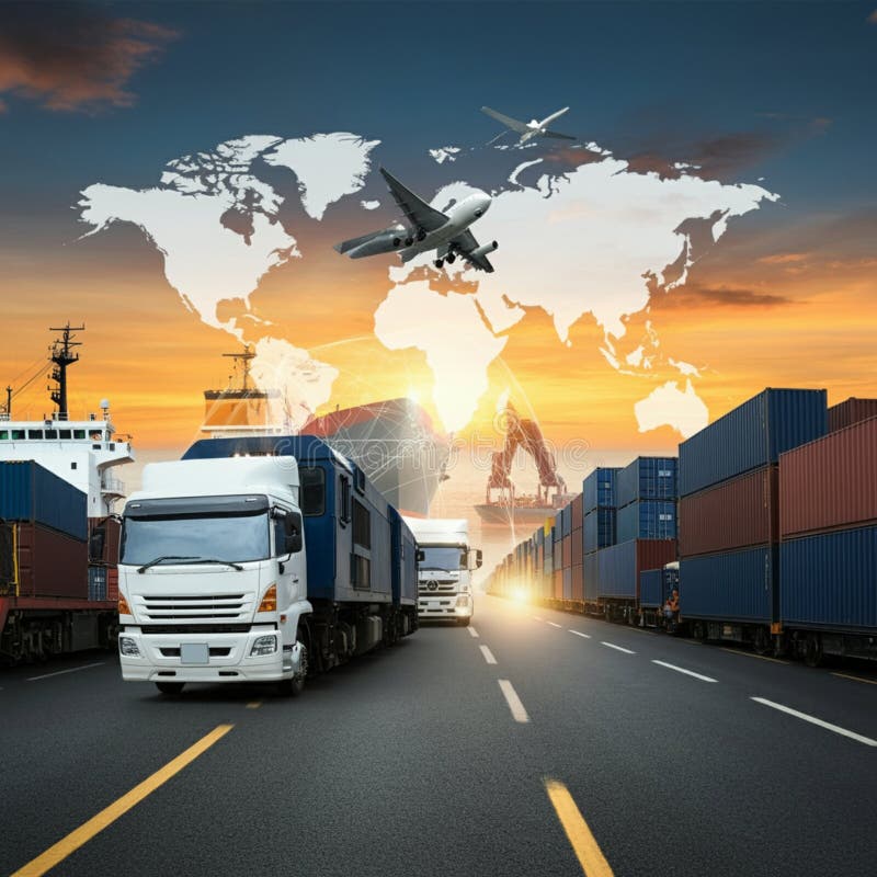 AI-Generated Image: Global Shipping Network with World Map and ...