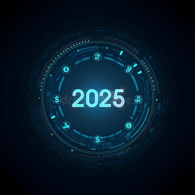 AI Generated Glowing Digital Interface with Year 2025 and Financial ...