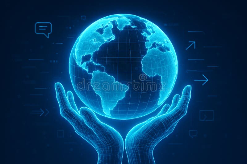 AI Generated Image of Glowing Digital Hands Holding a Holographic Earth ...