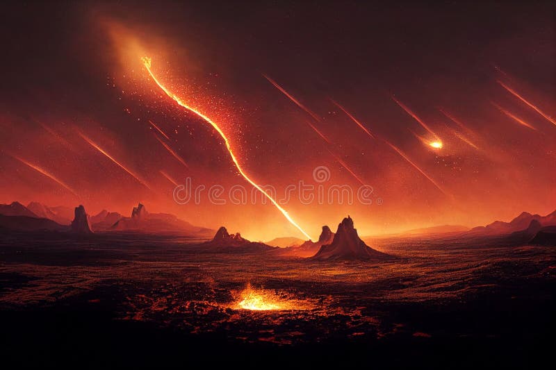AI-generated Image of Glowing Falling Flame Trails on a Dry Desert Land ...
