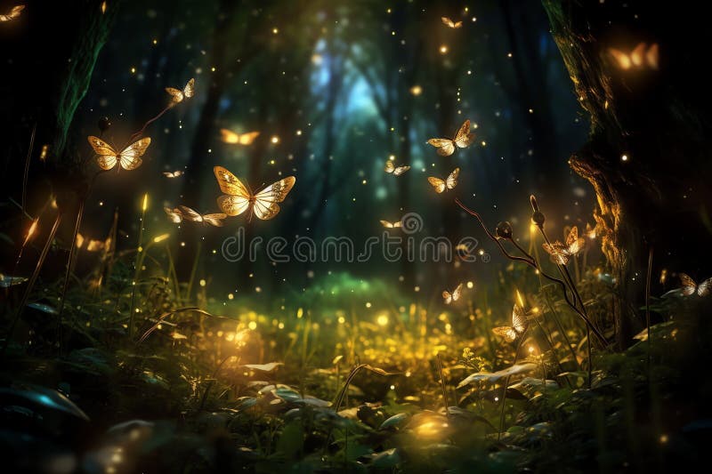Glowing Fireflies Lighting Up Magical Fairytale World Stock ... Glowing Fireflies Lighting Up Magical Fairytale World Stock ...