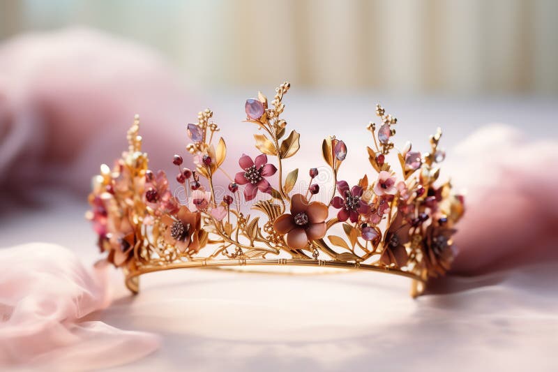Gold Crown Tiara with Spring Botanical Flowers Simple Life Accessory ...