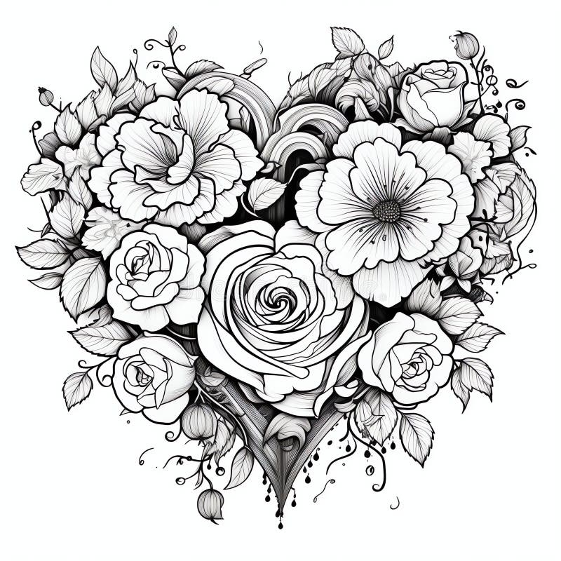 Gothic Roses Gothic Window Coloring Book Page in Black and White Stock ...