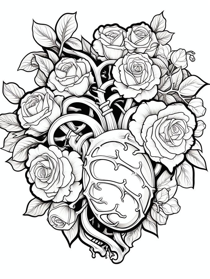 Gothic Roses Gothic Window Coloring Book Page in Black and White Stock ...