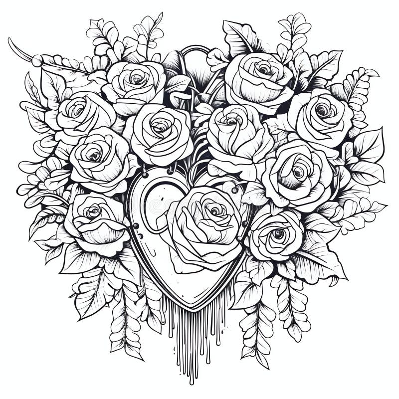 Gothic Roses Gothic Window Coloring Book Page in Black and White Stock ...