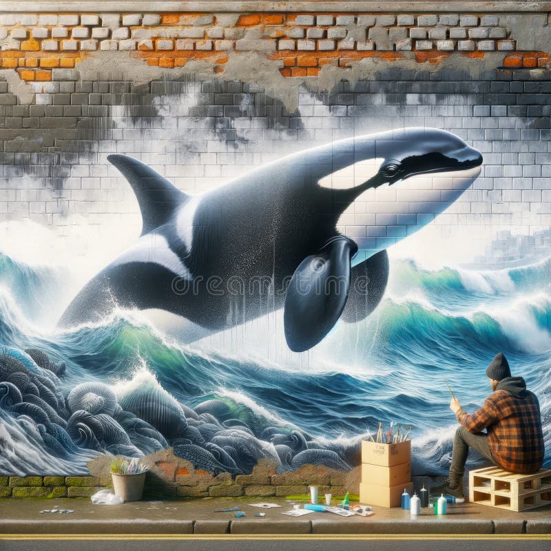 Nature Graffiti Artist Underwater Ocean Scene Killer Whale Brick Wall ...