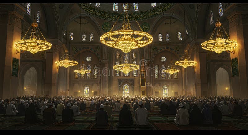 Grand Mosque Interior during Prayer Stock Image - Image of church ...