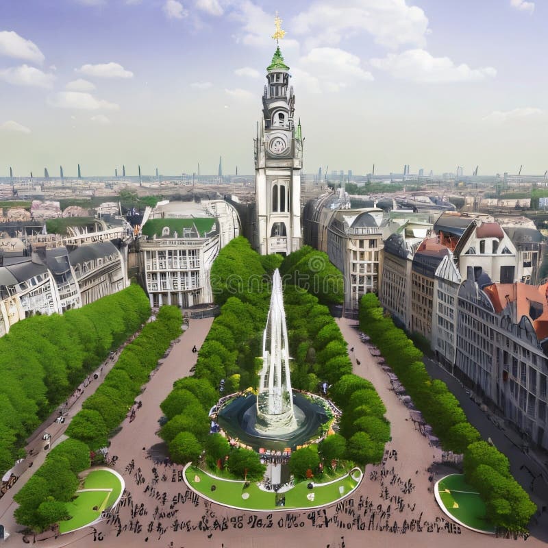 AI Generated Image of a Green City Central Square Stock Photo - Image ...