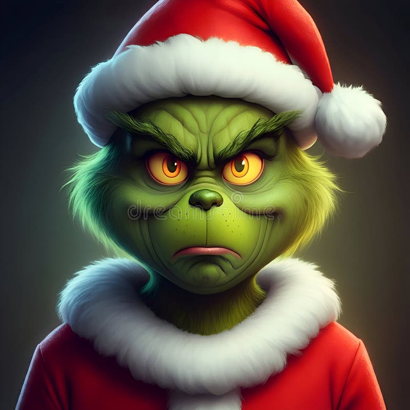 AI-Generated Grumpy Grinch in Santa Hat and Red Suit Stock Illustration ...