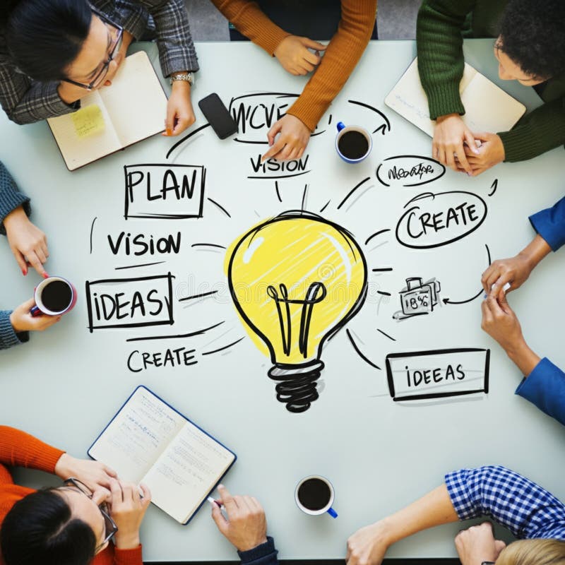 AI-Generated Image of a Group Brainstorming Around a Table with Words ...