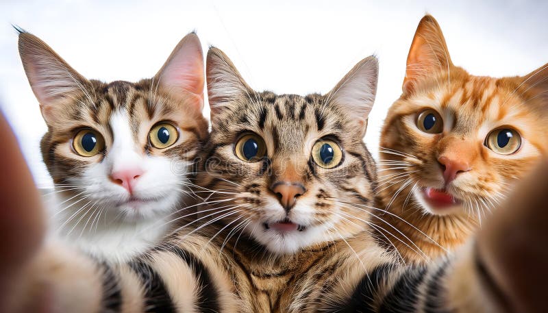 A Group of Cats Acting Like Doing a Selfie Camera View Stock ...