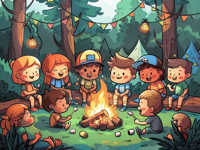 Kids Around Camp Fire Stock Illustrations – 42 Kids Around Camp Fire ...