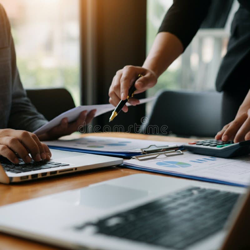 AI-Generated Image of a Group Meeting Reviewing Charts and Documents ...