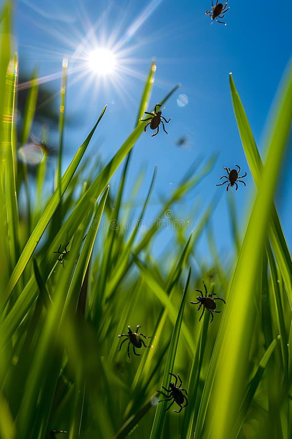 Group of Ticks on Grass Stalks. Stock Illustration - Illustration of ...