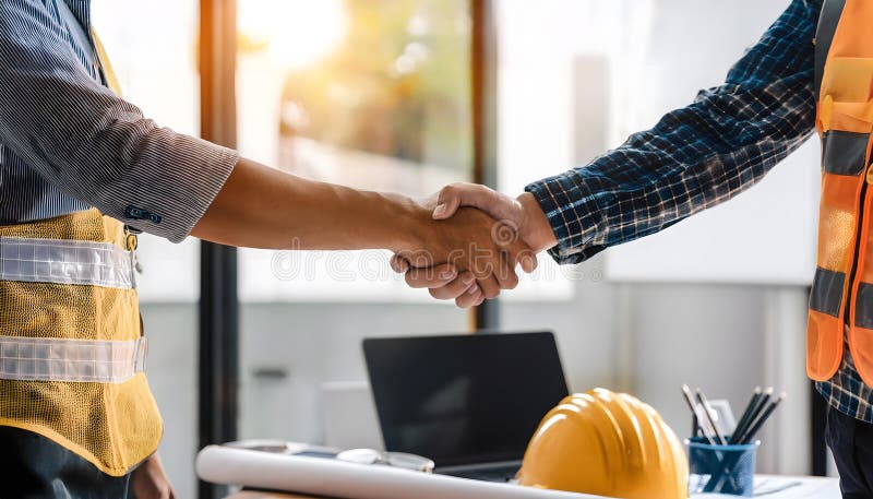 Construction Worker Team Hands Shaking Greeting Start Up Plan New ...